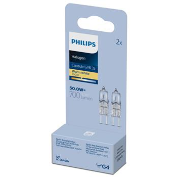 Bi-Pin HALOGEN LOW VOLTAGE GLOBE - 12V - 50W - 2PK - PHILIPS – Blue ...