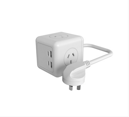 POWER CUBE POWER BOARD - 3 OUTLET PLUS 4 USB PORTS - WHITE - SPACE SAV ...