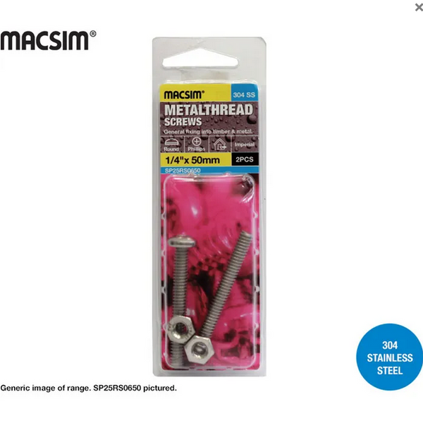 METAL THREAD - BOLT - 1/8" x 25mm - ROUND HEAD - 6 PIECE - STAINLESS S ...