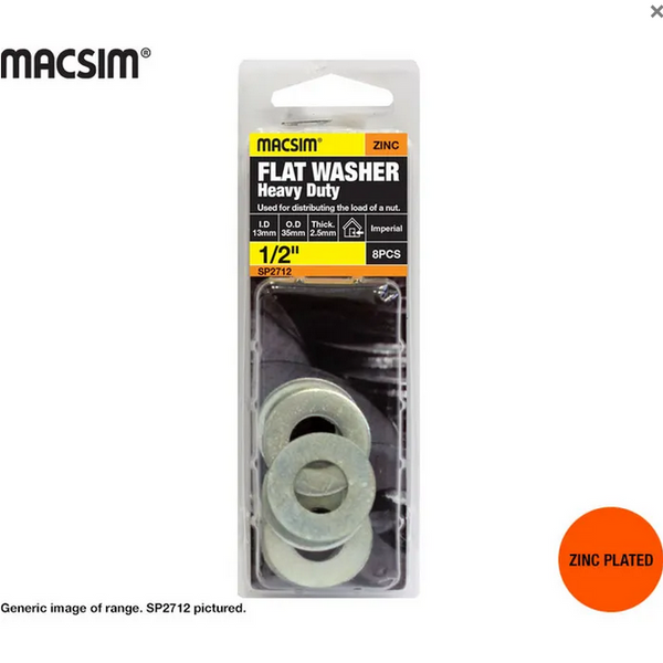 WASHERS - FLAT WASHER HEAVY DUTY - ZP - 1/2" - 8 PACK – Blue Mountains ...