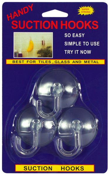 SUCTION HOOKS - LARGE SUPER SUCTION - CARD OF 3 - 300gms - 50mm - HAND ...