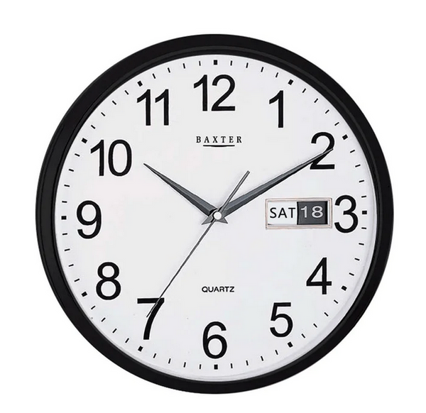 CLOCK - WALL CLOCK - 32CM WINDSOR DAY & DATE - BLACK - BAXTER – Blue ...