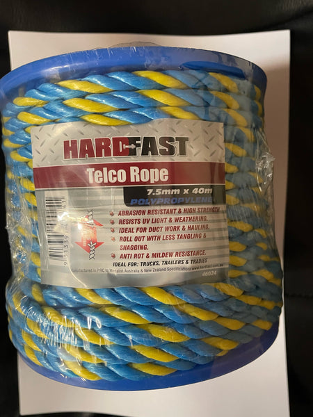 ROPE - TELCO ROPE - 7.5mm x 40 Metres - BLUE & YELLOW - ON A REEL ...